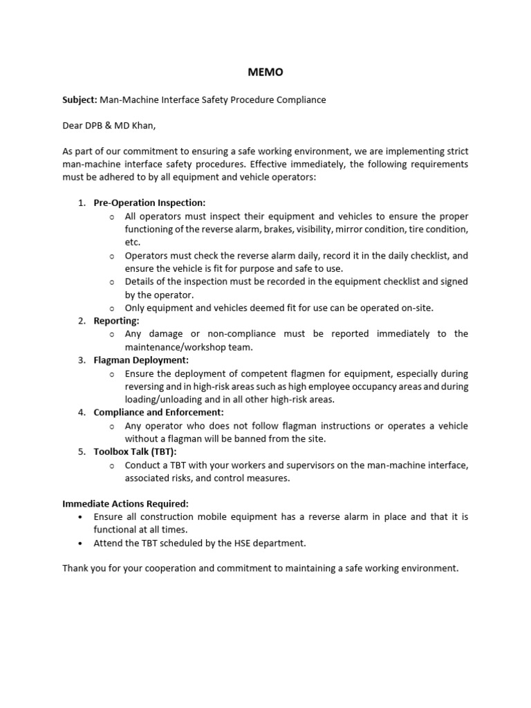 Man-Machine Interface Safety Procedure Compliance-MEMO-4455-For Review ...