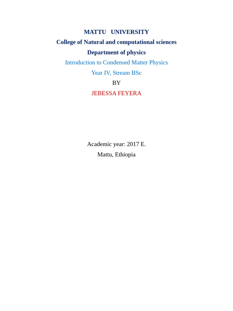 Introduction To Condensed Matter Physic1 | PDF