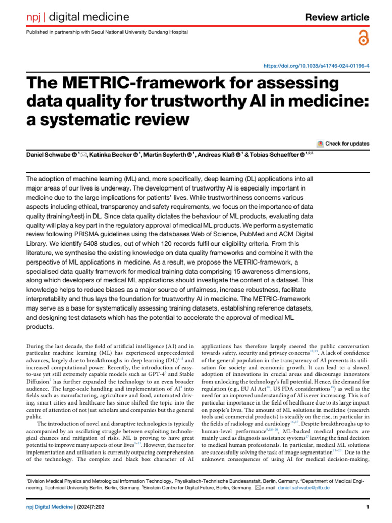 The METRIC-framework for Assessing Data Quality for Trustworthy AI in ... The METRIC-framework for Assessing Data Quality for Trustworthy AI in ...