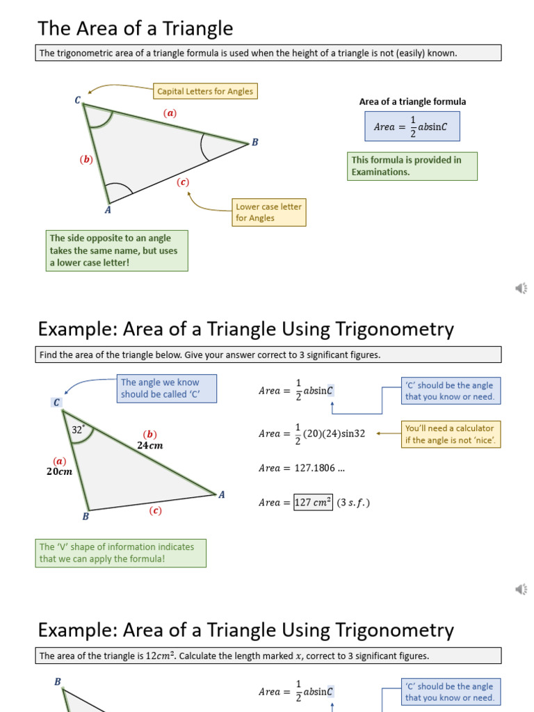 Area of A Triangle Using Trigonometry | PDF