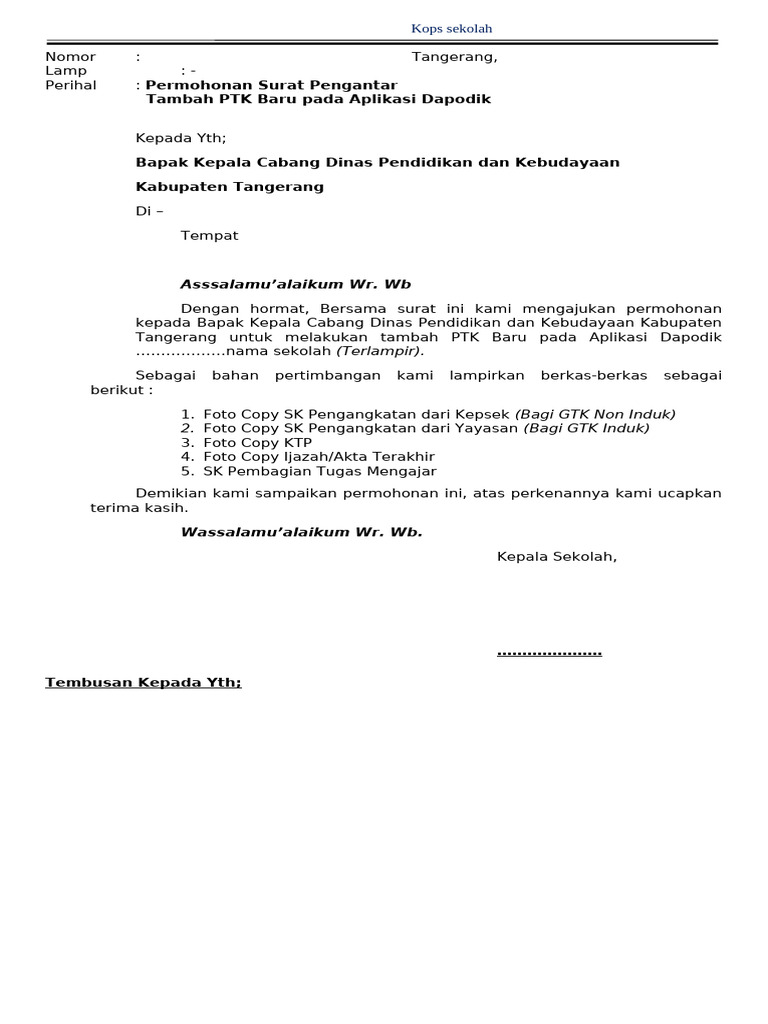 Format Pengajuan PTK Baru Ke KCD | PDF