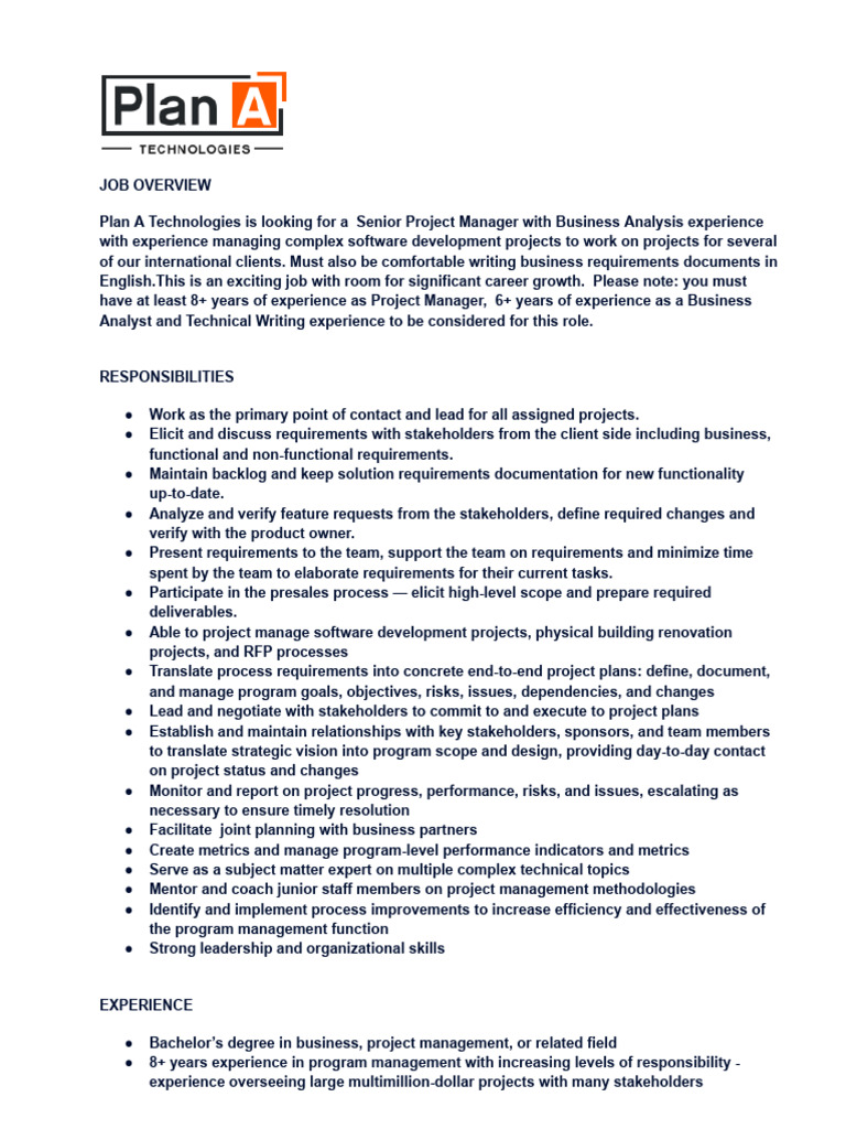 Project Manager With Business Analysis Experience | PDF