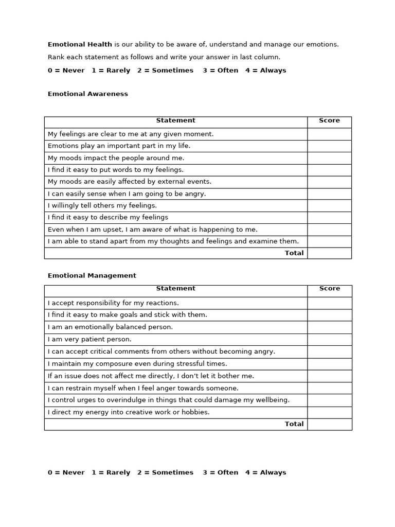 Emotional Health Assessment | PDF