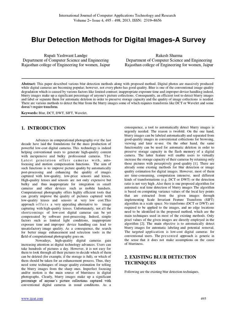 Blur Detection Methods For Digital Image Pdf