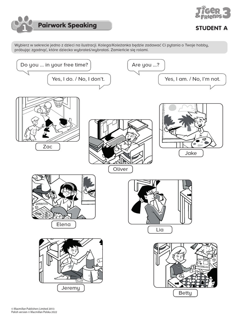 Tiger&Friends 3 - TRF - Unit 1 - Pairwork Speaking - Student A | PDF