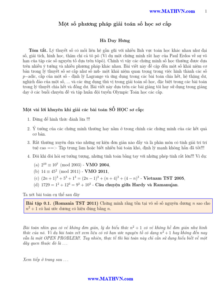 Phuong Phap Giai Toan So Hoc-Ha-Duy-Hung | PDF