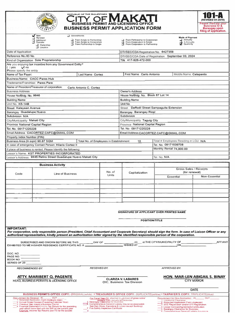 Makati City BPLO Application Form | PDF