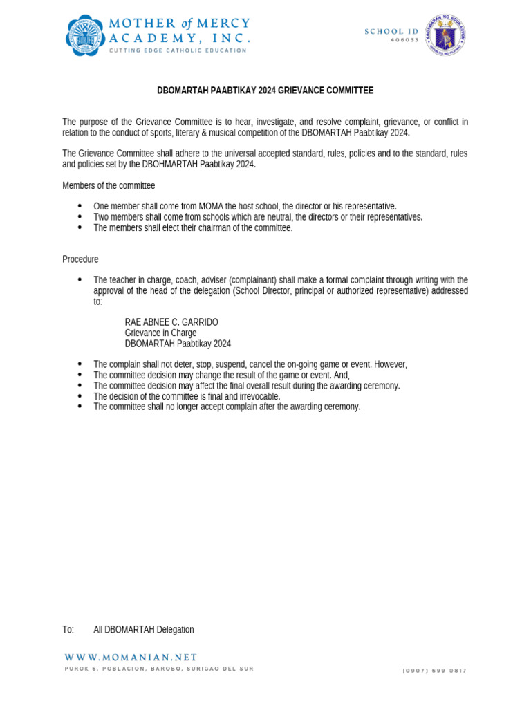 Grievance committee DBOMARTAH | PDF