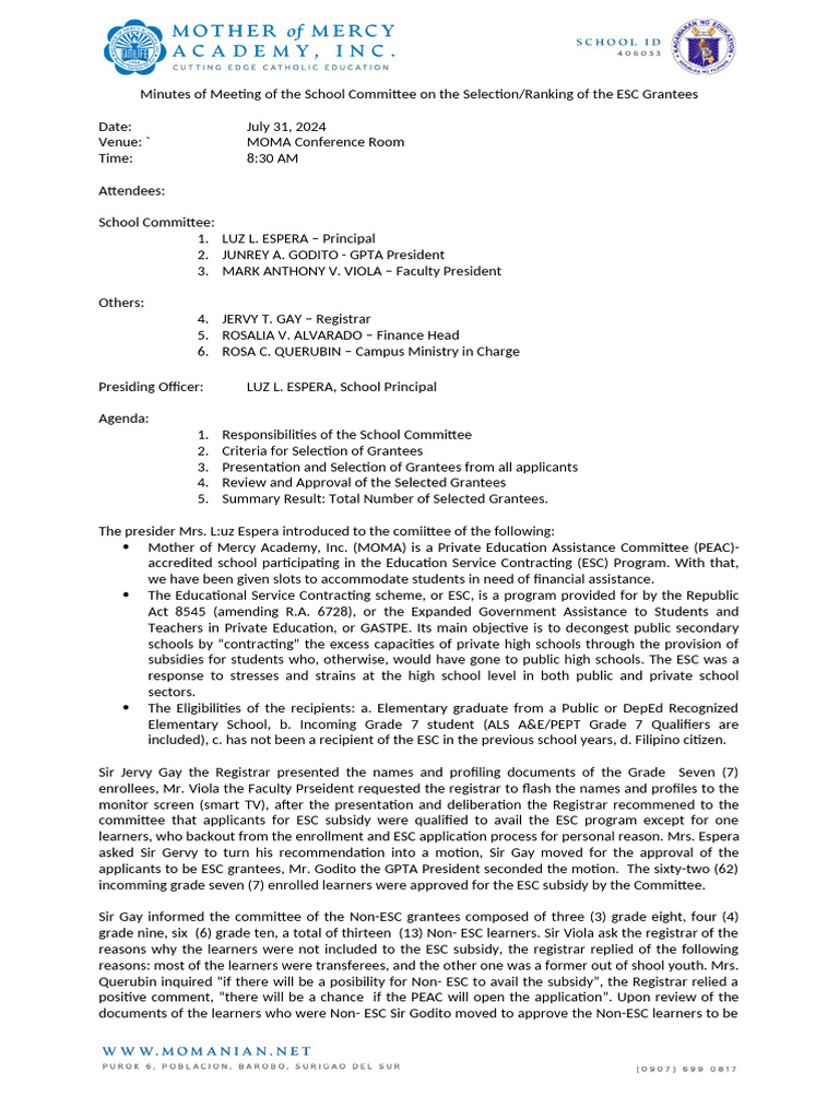 Peac Esc Selection Committee | PDF