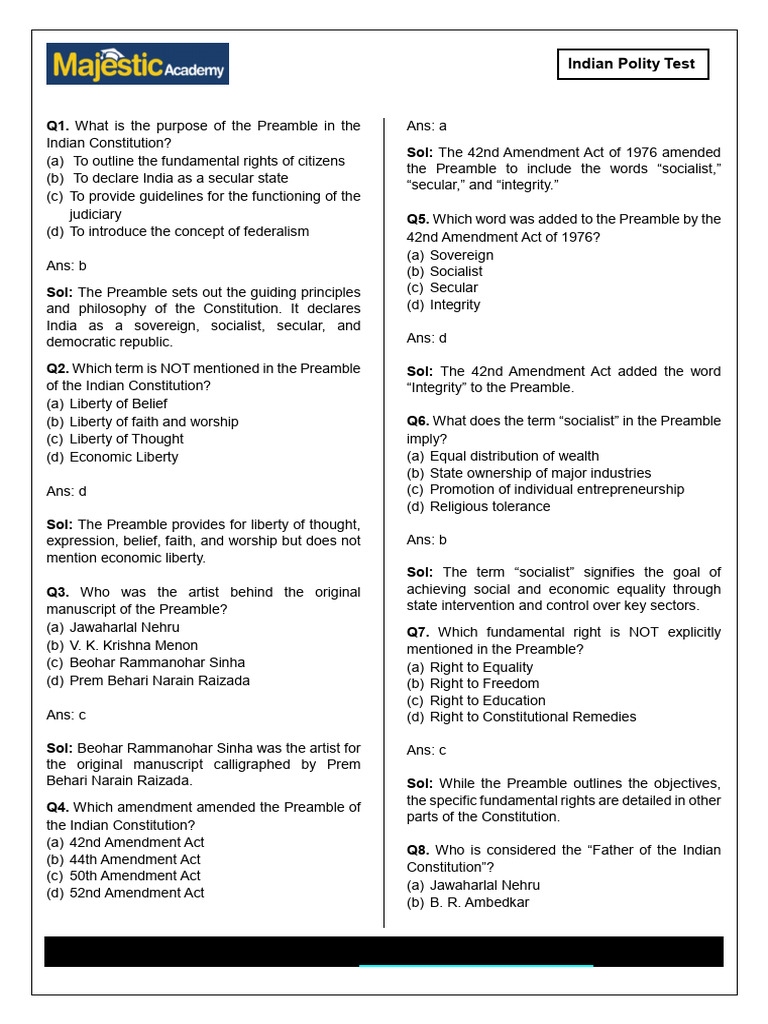 (AnsKey) Indian Polity Test | PDF