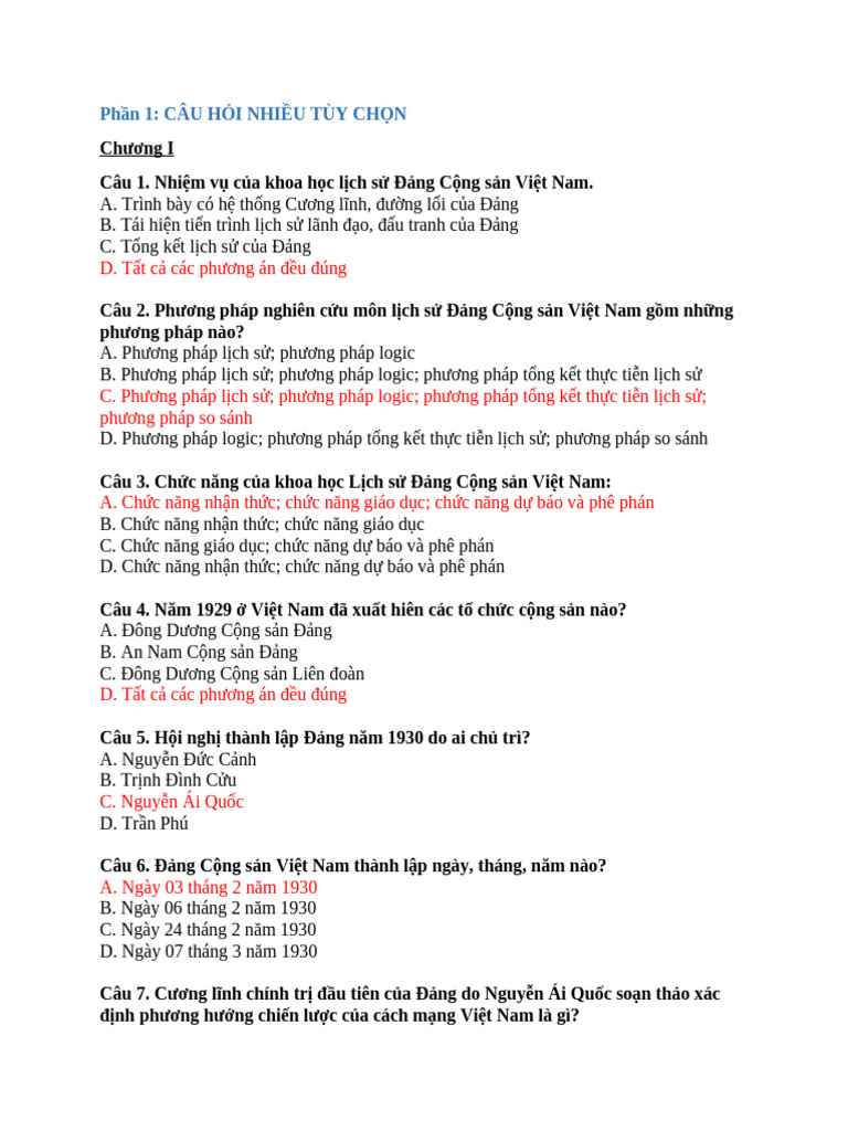 Ôn tập LSDCSVN 1 | PDF