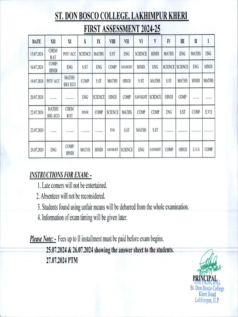 First Periodic Assessment Date Sheet-Pages-Rotated | PDF