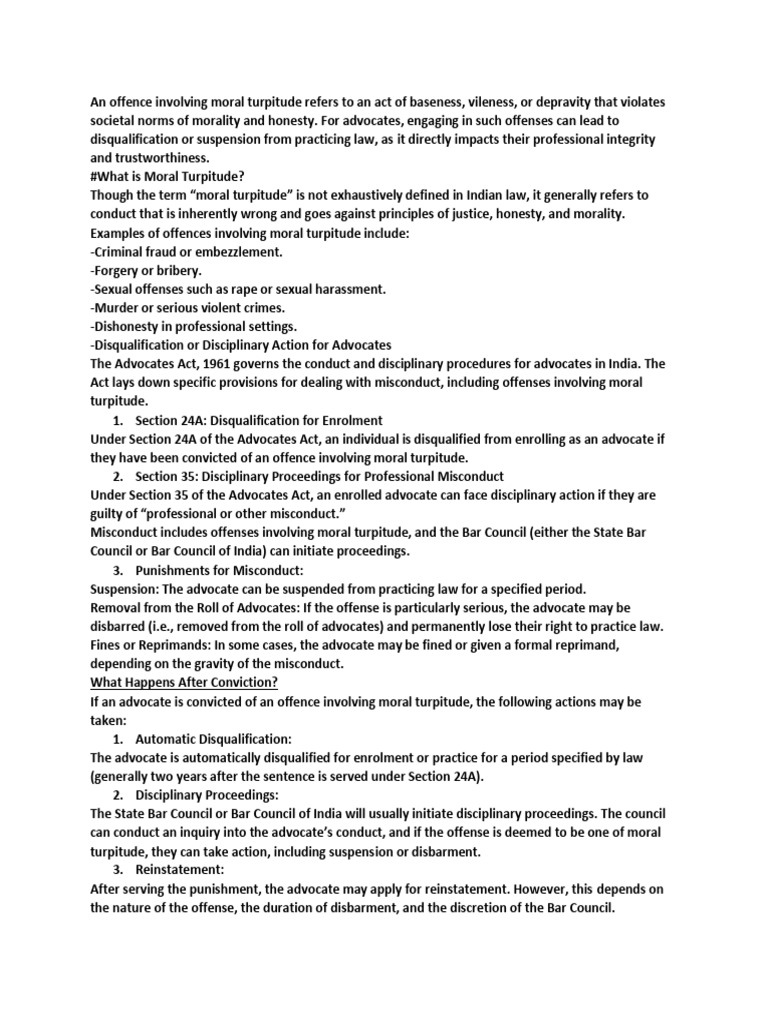 Though The Term "Moral Turpitude" Is Not Exhaustively Defined in Indian ...