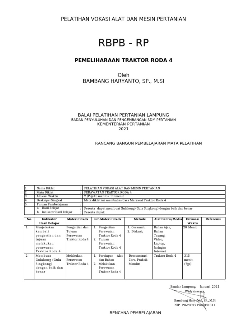 GBPP Perawatan Traktor Roda 4 | PDF
