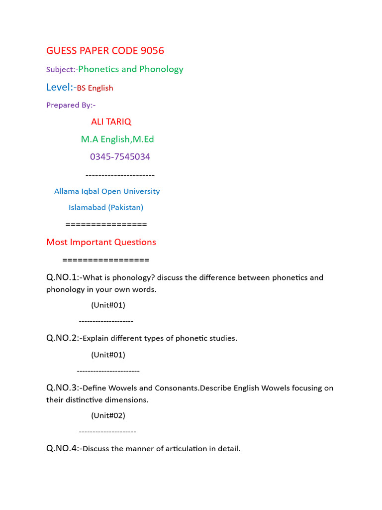 Ali (Guess Paper 9056) - 1 | PDF