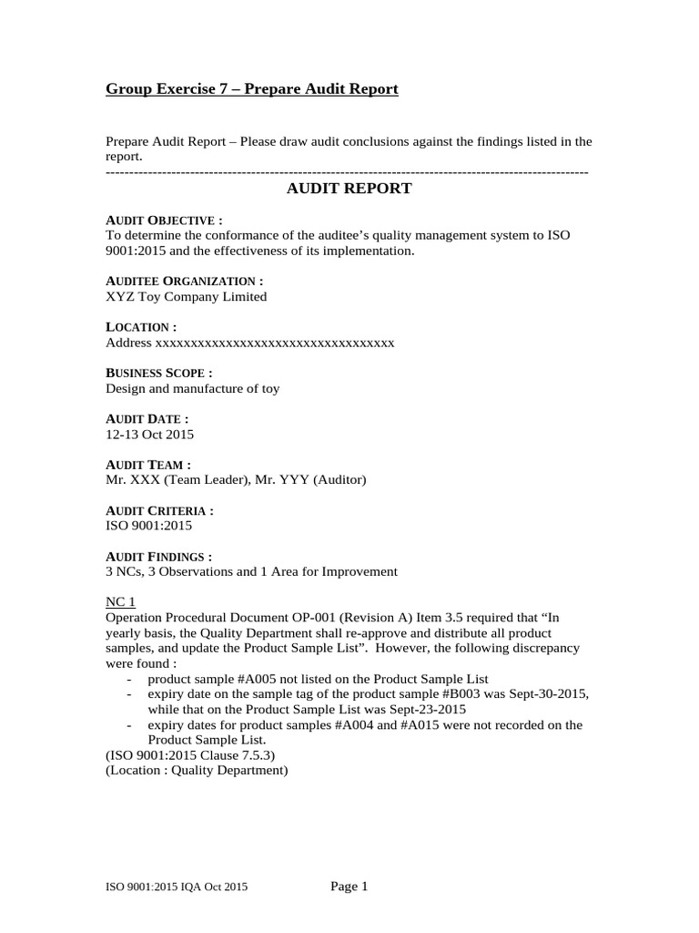 ISO 9001 IQA Group Ex 7 Audit Report | PDF