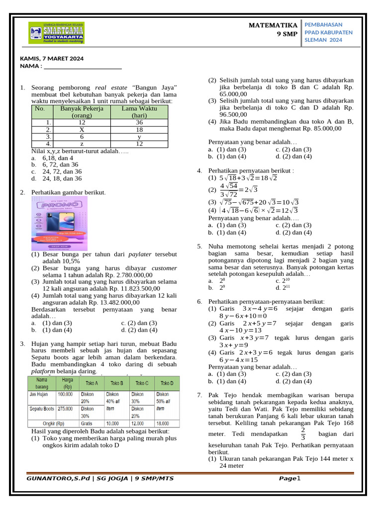 MTK Kls 9 (4 Maret 2024) | PDF
