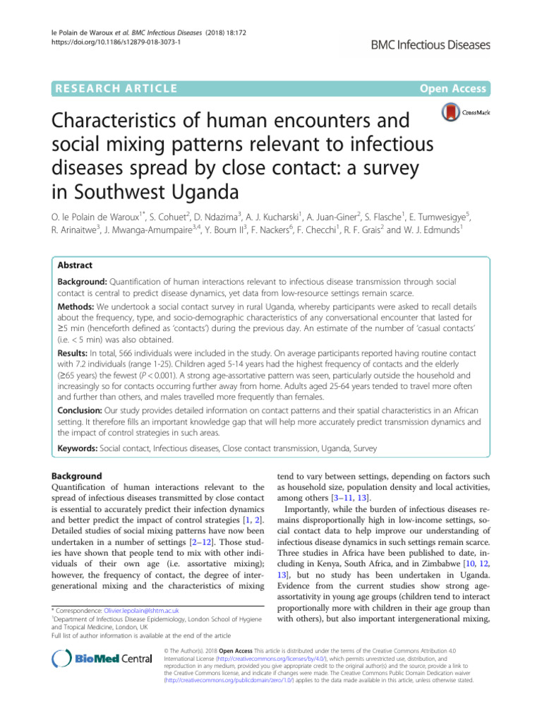 Characteristics of Human Encounters and Social Mixing Patterns Relevant ...