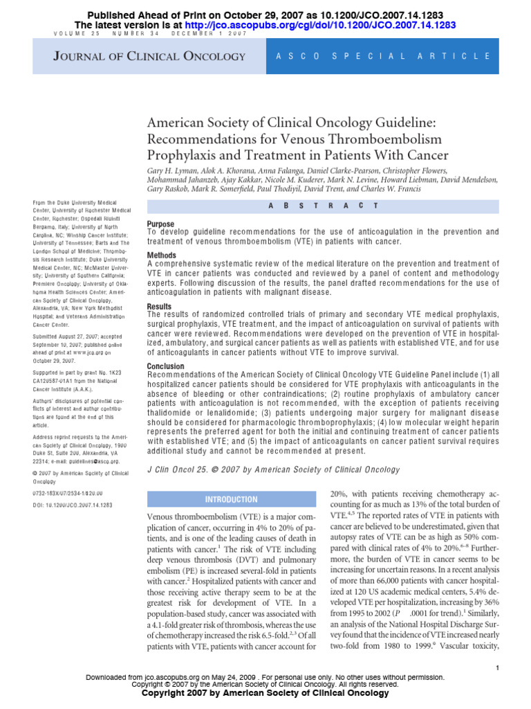 ASCO VTE CANCER Guidelines | PDF