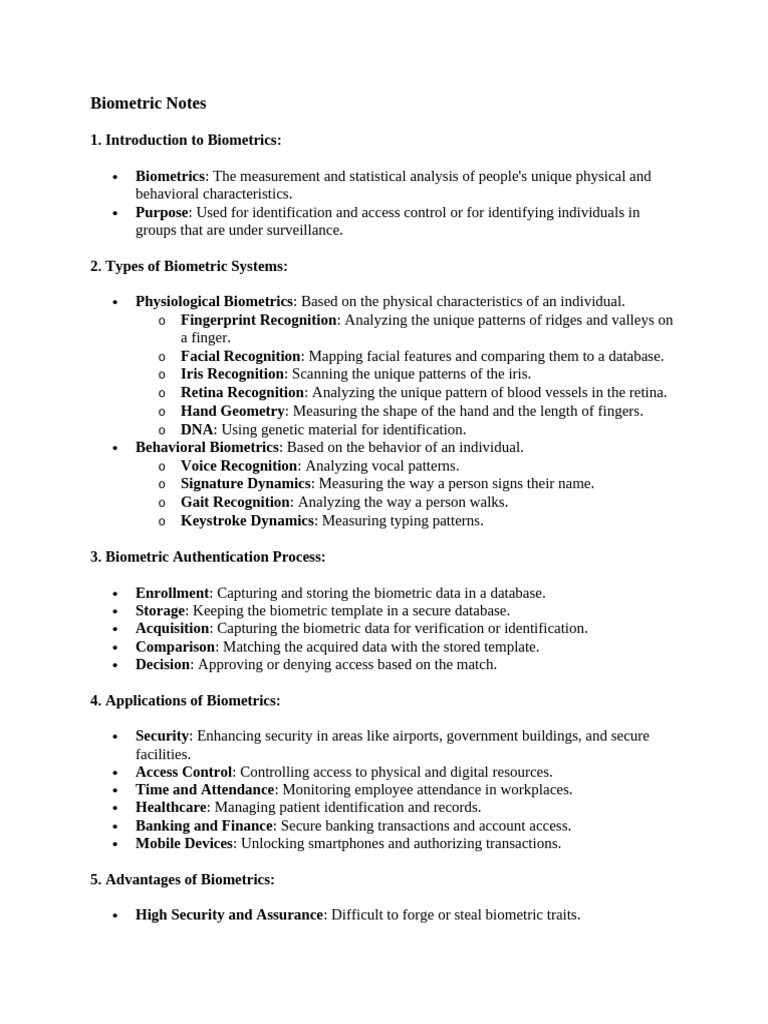 Biometric Notes: o o o o o o o o o o | PDF