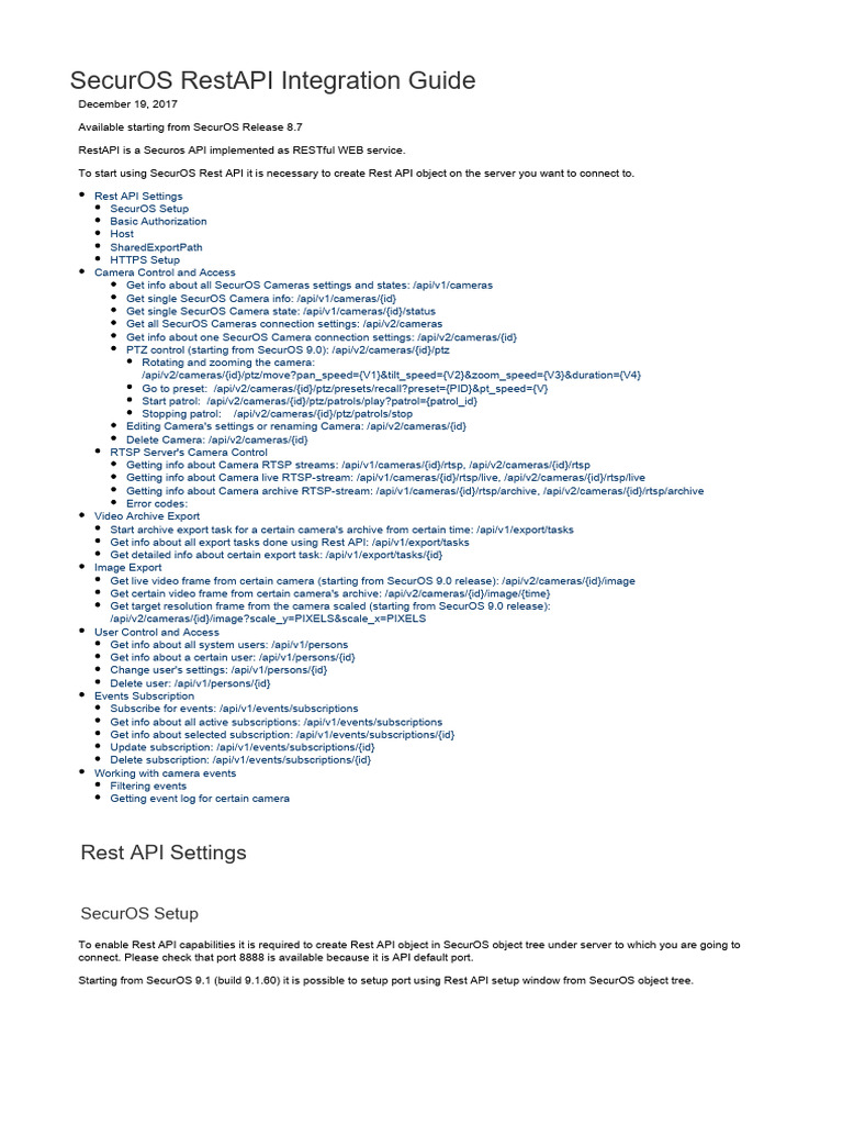 SecurOS RestAPI Integration Guide v121917 | PDF