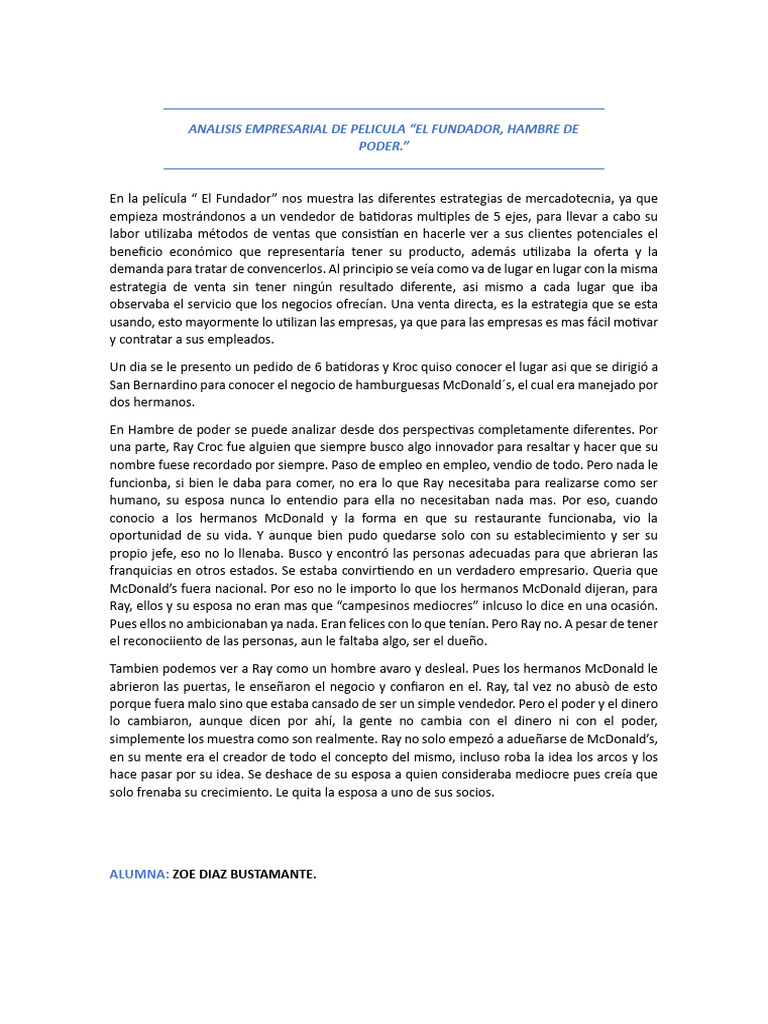 El Fundador - Hambre de Poder | PDF