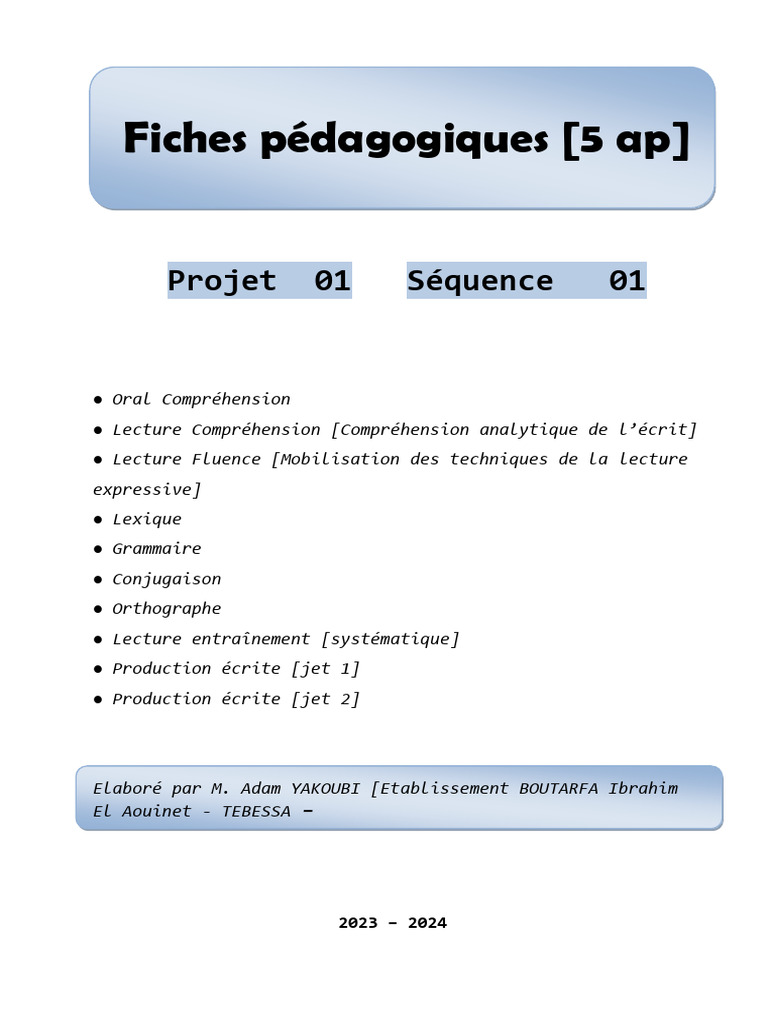 Fiches 5 AP (PRJ 1 Séq 1 Et 2) | PDF