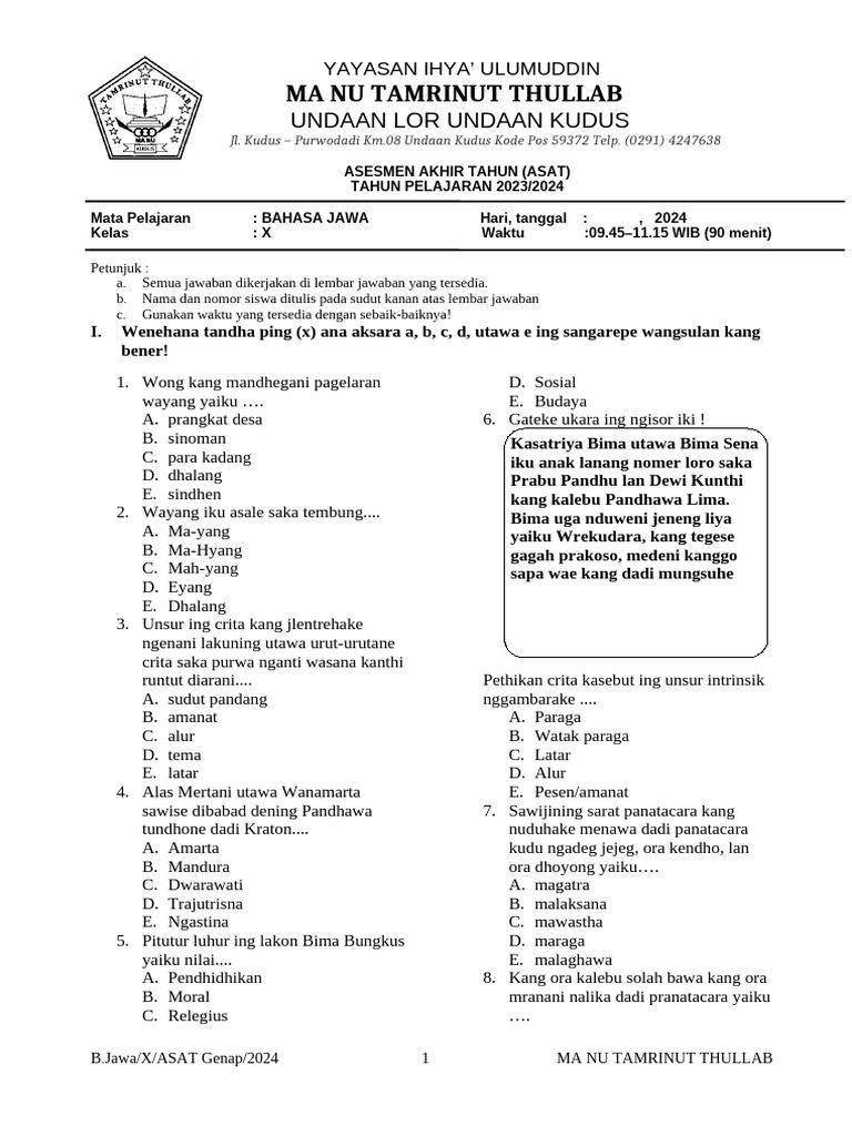 SOAL ASAT JAWA X | PDF