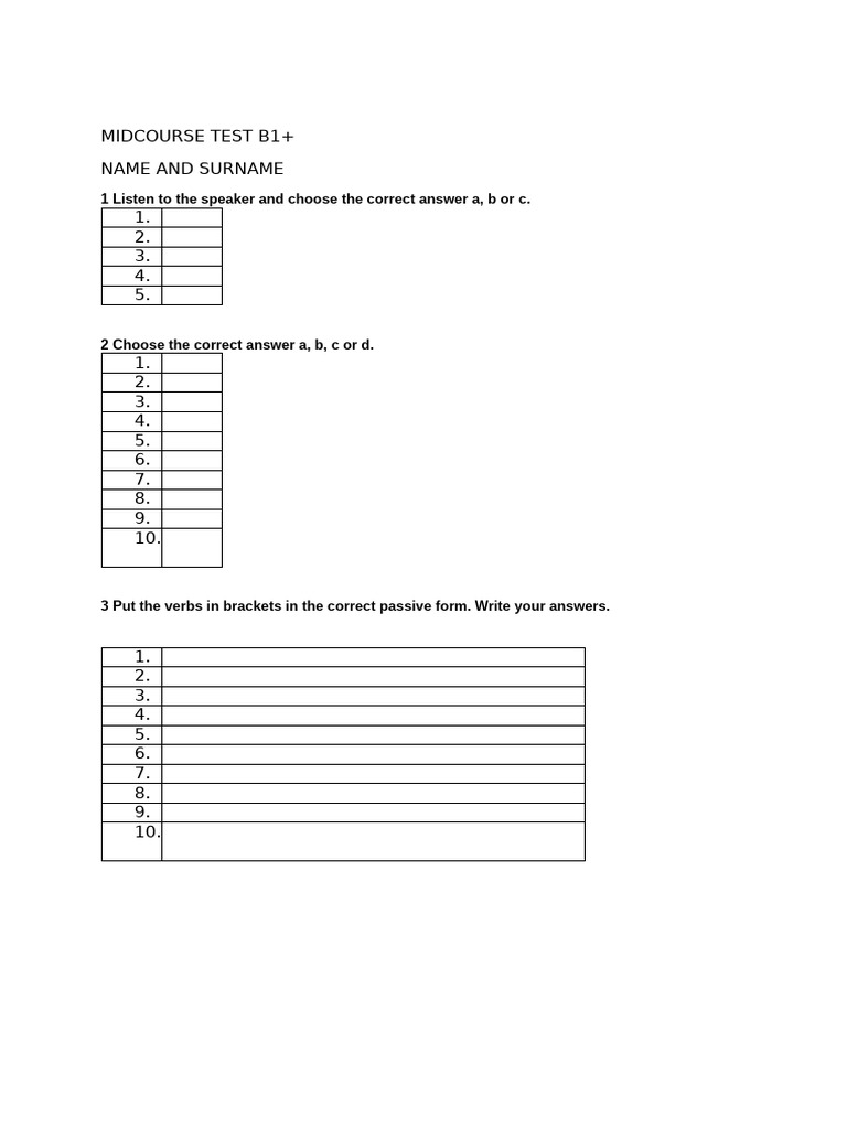 BP B1+ Midcourse Test Units 4 and 5 - Answer Sheet | PDF | Truck ...