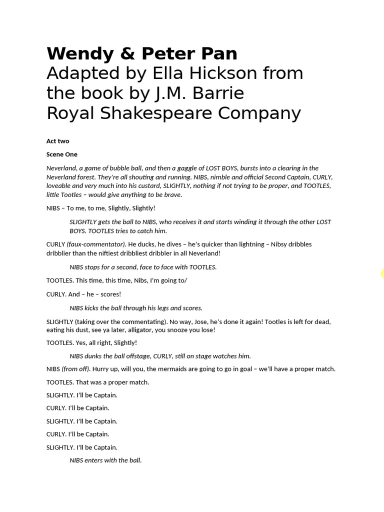 Wendy and Peter Pan - Act 1 Scene 2 | PDF | Art