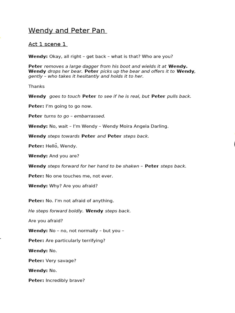 Wendy and Peter Pan - Act 1 Scene 1 | PDF