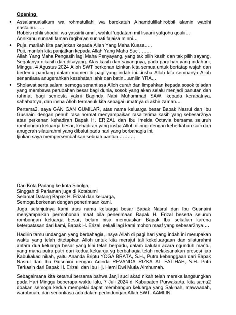Script MC Ngunduh Mantu Bahasa Indonesia - Yoga - Revanda | PDF