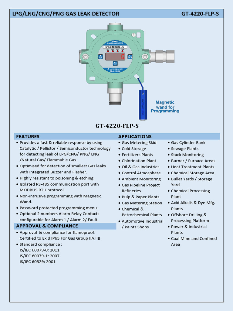 Ambetronics GT 4220 FLP LPG Gas Detector | PDF | Natural Gas | Science ...