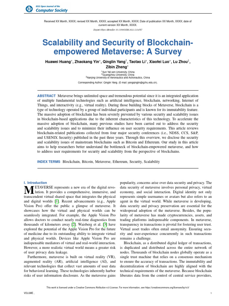 Scalability and Security of Blockchain-Empowered Metaverse A Survey | PDF