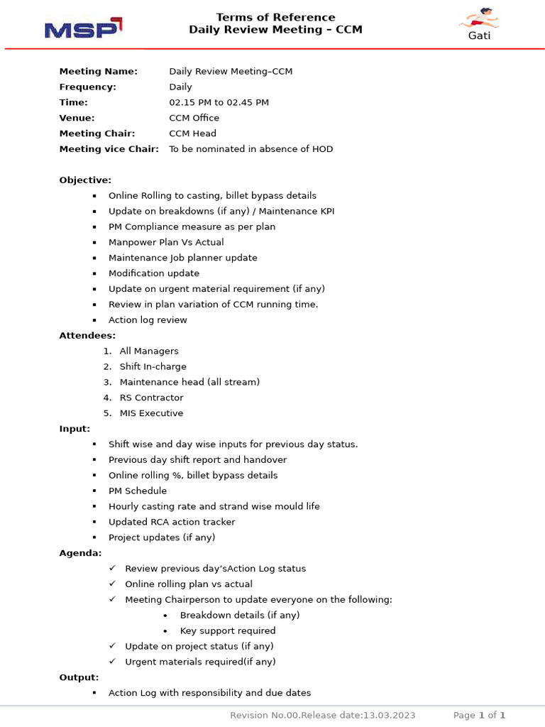 Daily CCM Review Meeting Agenda | PDF