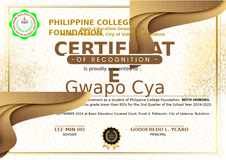 1st Quarter Recognition Certificate | PDF