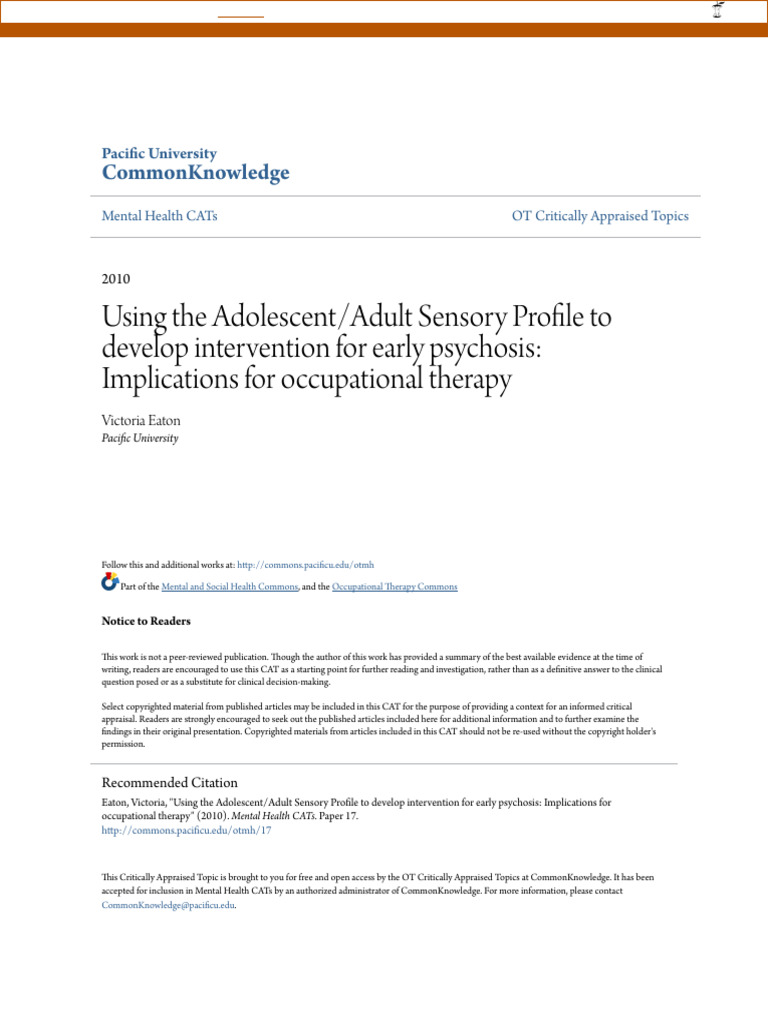 Using The Adolescent/Adult Sensory Profile To Develop Intervention For ...