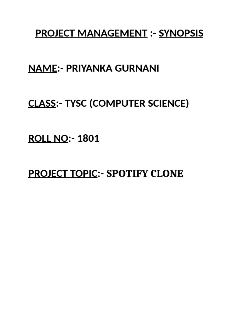 Synopsis of Spotify Clone (1) - 1 | PDF | Spotify | World Wide Web