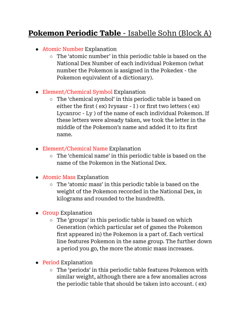 Pokemon Periodic Table Explained | PDF