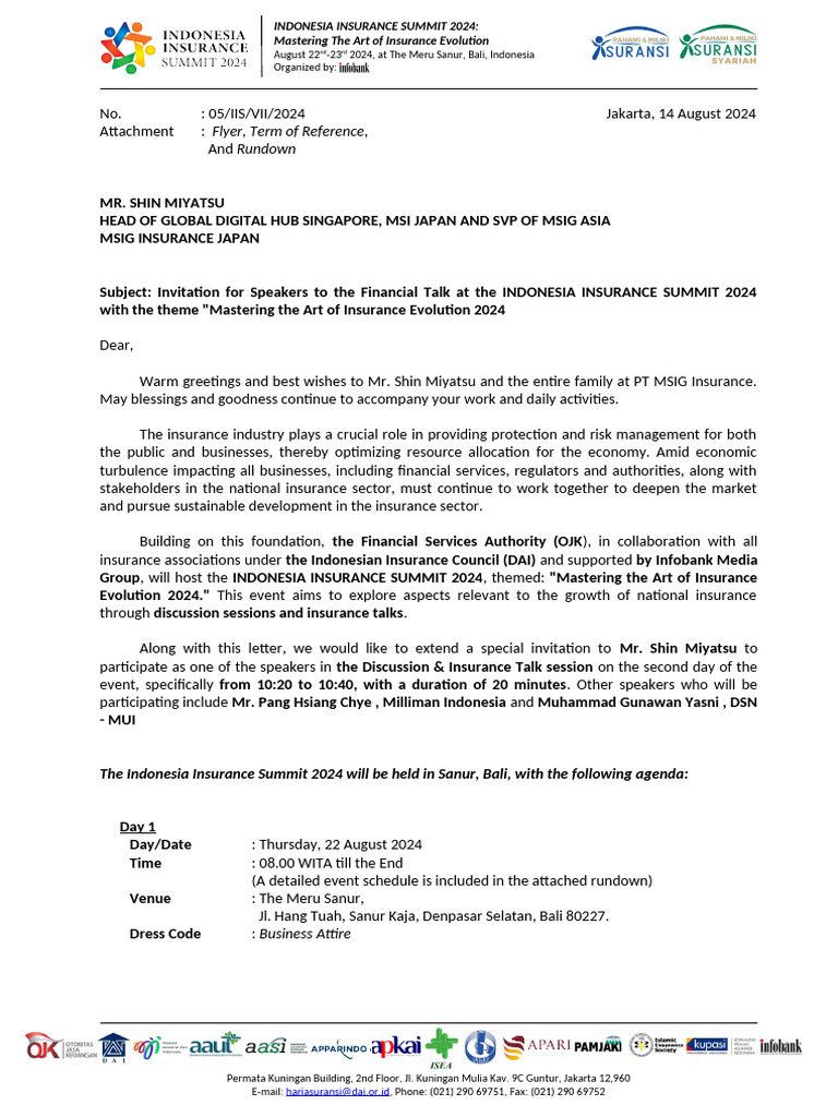 (Invitation) Mr. Shin Miyatsu - Msig Life Insurance - Indonesia ...