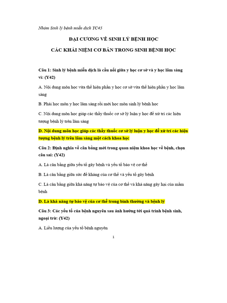 Bai Dai Cuong Sinh Ly Benh Mon Sinh Ly Benh Mien Dich Dai Hoc y Duoc c 94169 | PDF