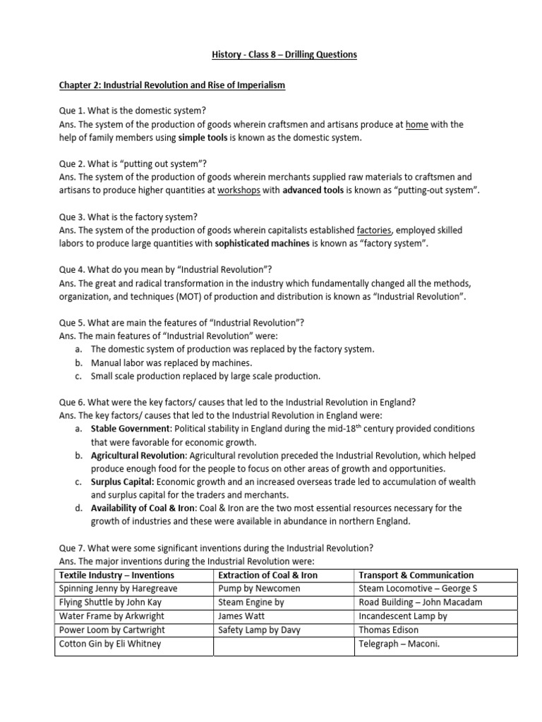 Industrial Revolution Overview for Class 8 | PDF | Industrial ...