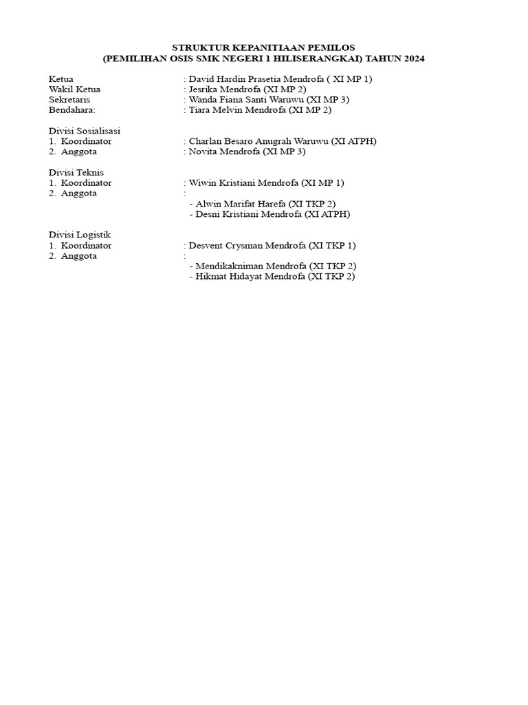 Struktur Kepanitiaan Pemilos | PDF