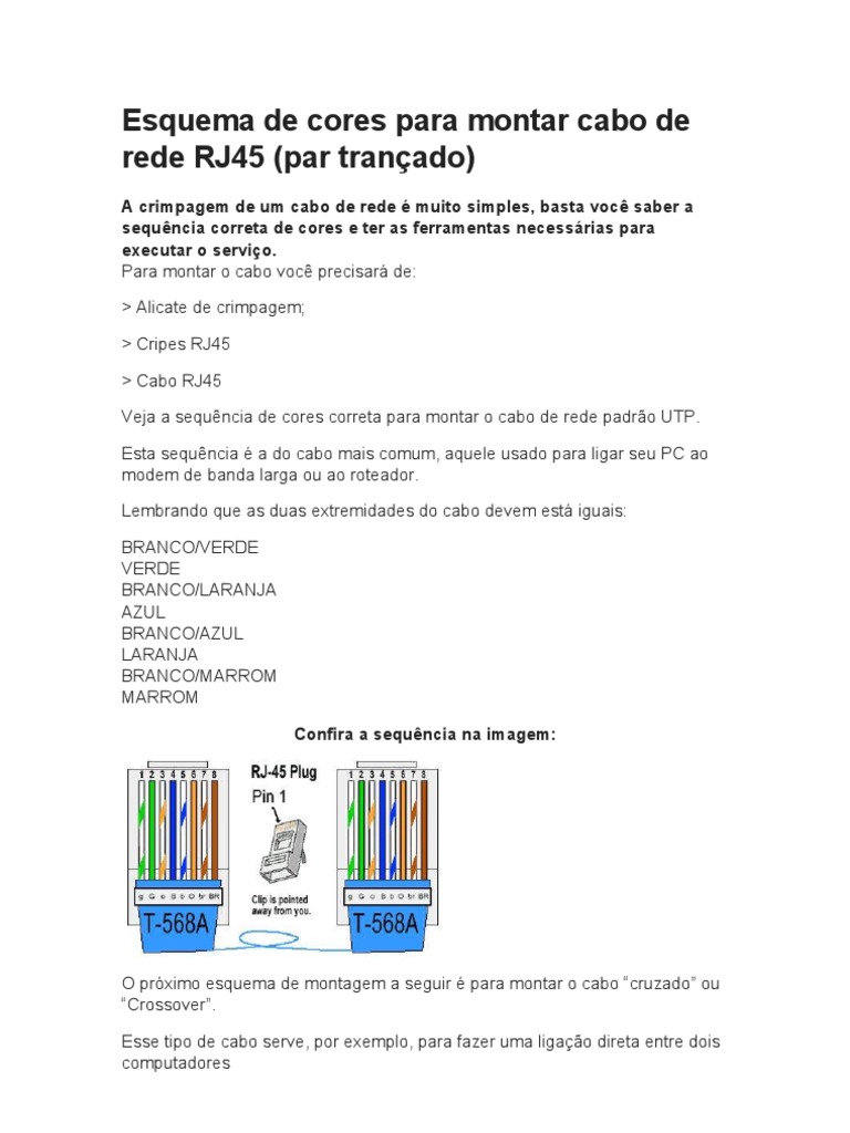 Montagem cabo rede RJ45 cores sequência | PDF | Eletrônicos ...