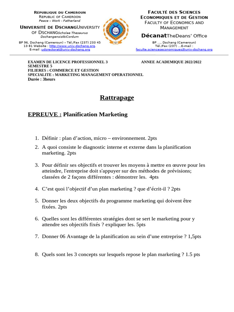 Rattrapage Plannification Marketing | PDF