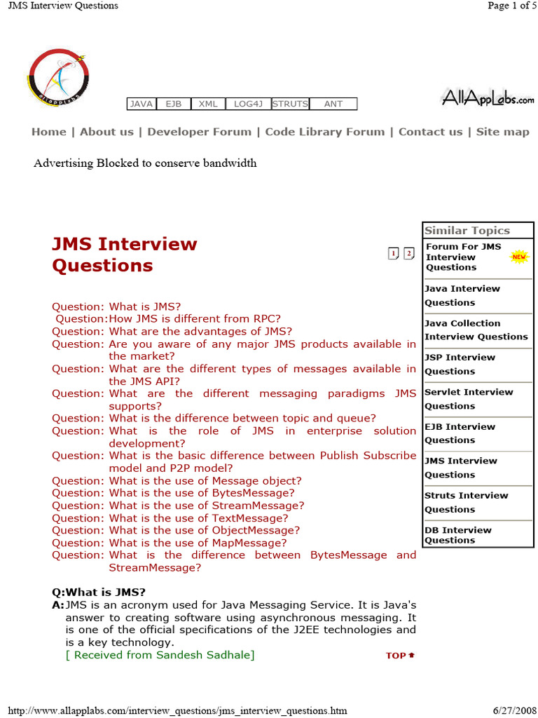 JMS Interview Questions | PDF