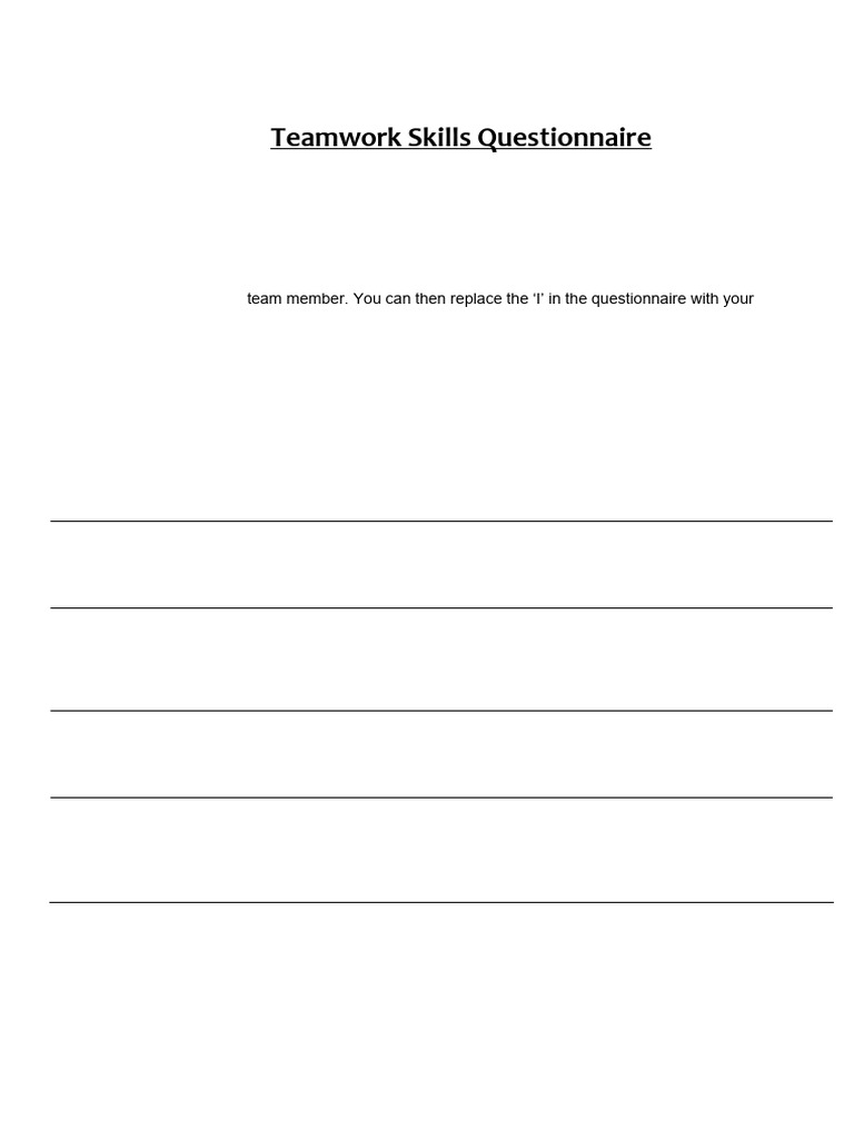 Team Work Skills Questionnaire BS 309 | PDF | Questionnaire | Career ...