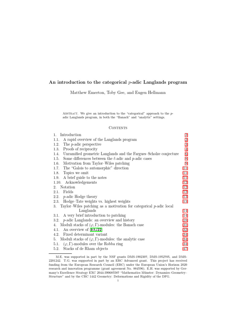 An Introduction To The Categorical - Adic Langlands Program: Matthew Emerton, Toby Gee, and ...