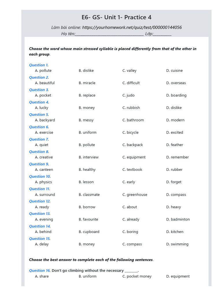 E6- GS- Unit 1- Practice 4 | PDF