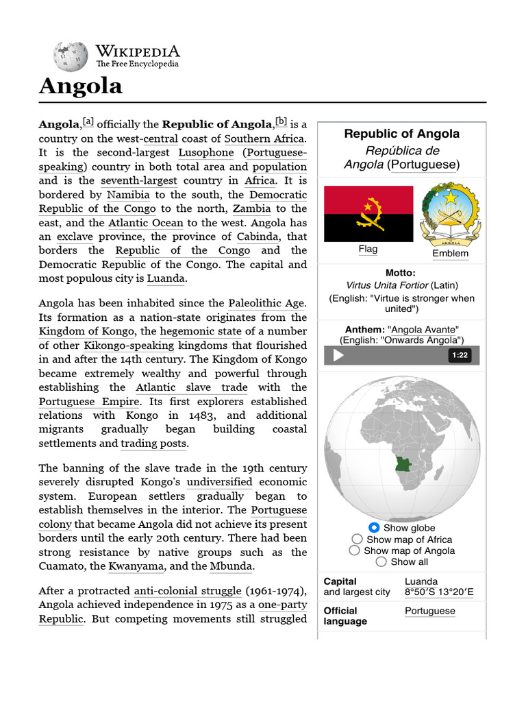 Angola - Wikipedia | PDF